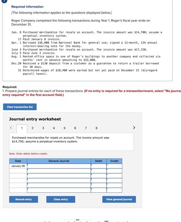 Solved Roger Company completed the following transactions | Chegg.com