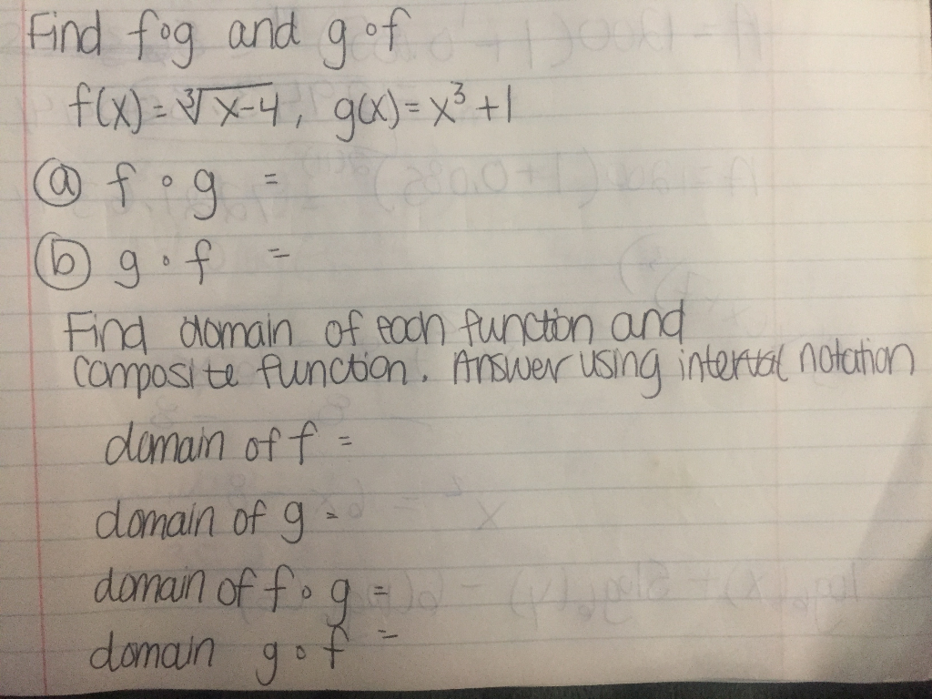 Solved Find fog and g of f(x) = V X=4, gx) = x3 + 1 @ fog b | Chegg.com