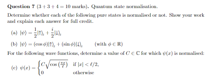Solved Question 7(3+3+4=10 marks). Quantum state | Chegg.com