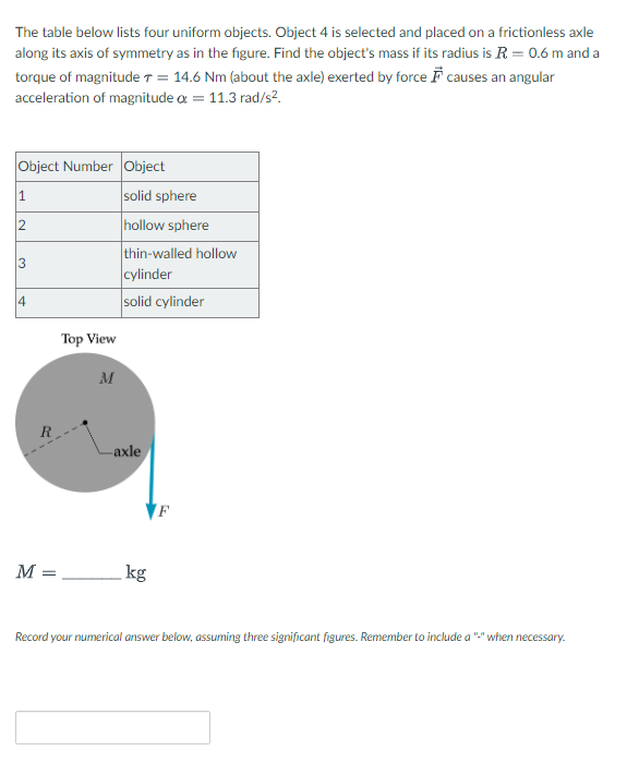 Solved The Table Below Lists Four Uniform Objects Object 4 8764