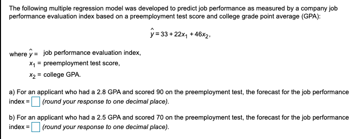 Solved The following multiple regression model was developed | Chegg.com