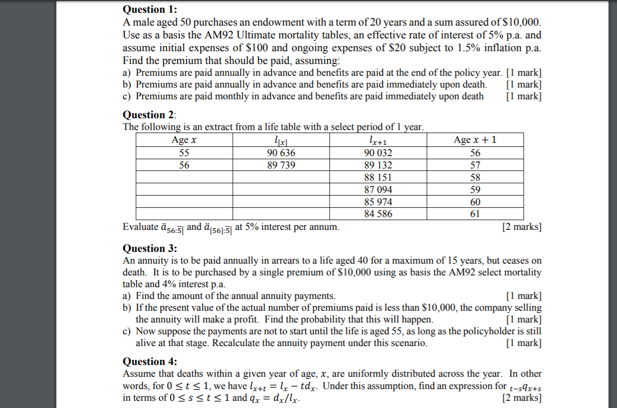 1x+1 Question 1: A male aged 50 purchases an | Chegg.com