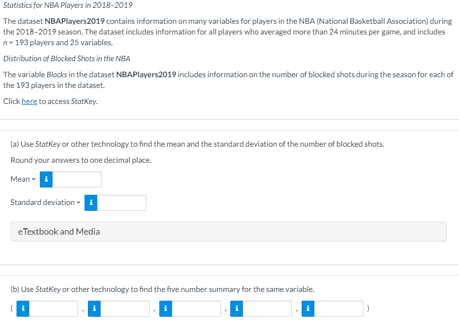 Statistics for NBA Players in 2018-2019 The dataset | Chegg.com