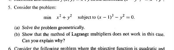 Solved 5. Consider the problem: minx2+y2 subject to | Chegg.com