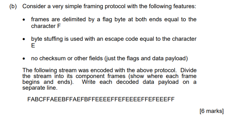 Solved (b) Consider a very simple framing protocol with the | Chegg.com