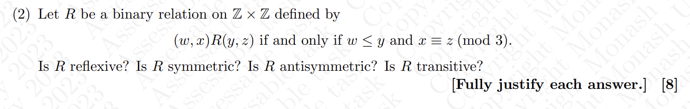 Solved (2) Let R be a binary relation on Z×Z defined by | Chegg.com