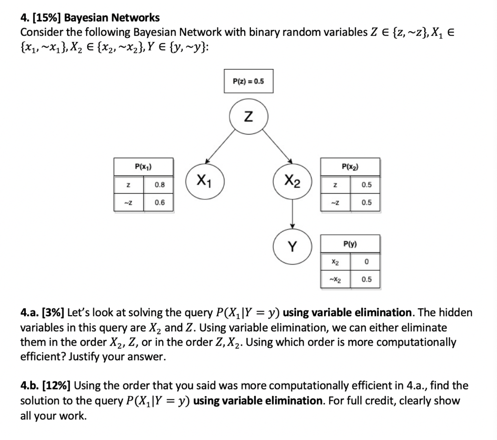 4. [15%] Bayesian Networks Consider the following | Chegg.com