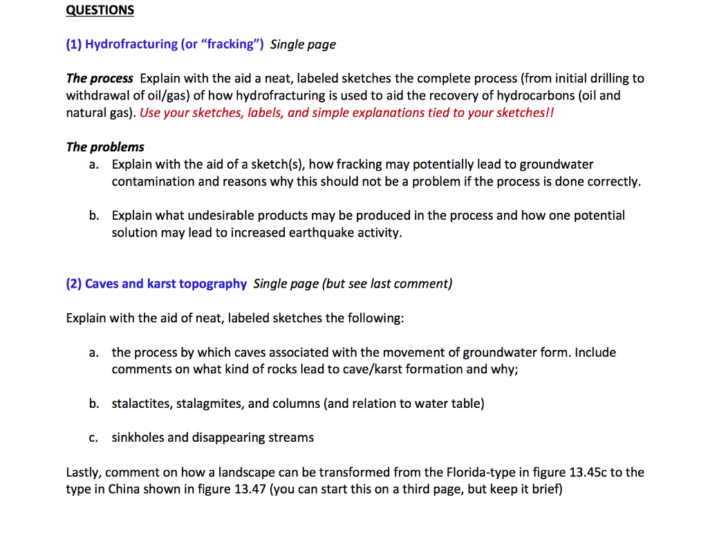 Solved QUESTIONS (1) Hydrofracturing (or "fracking") Single | Chegg.com