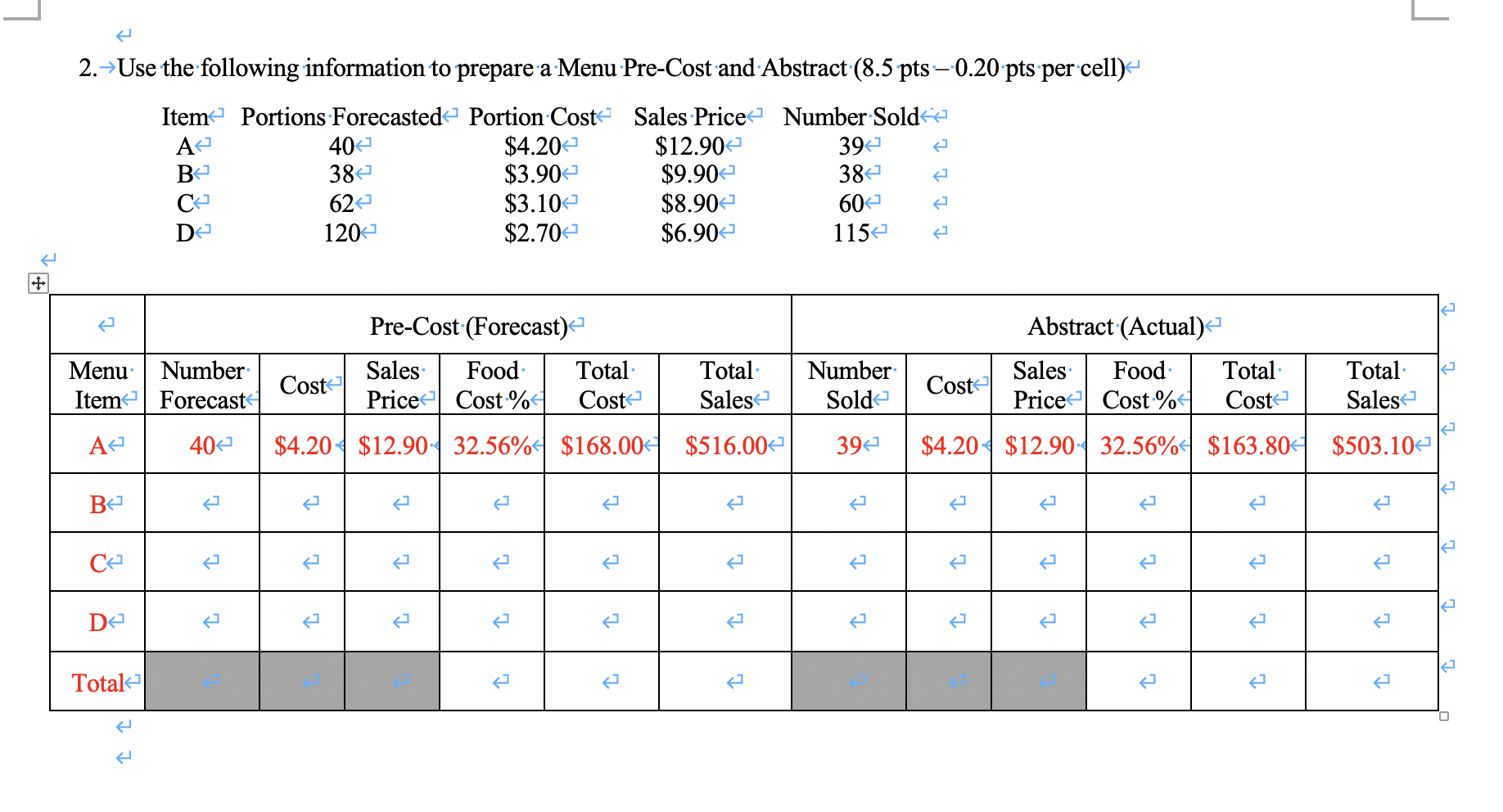 Solved 2.-Use the following information to prepare a Menu | Chegg.com