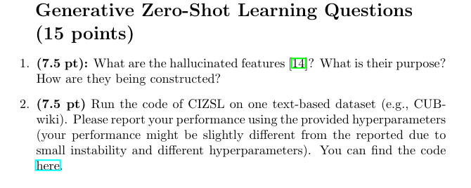 Solved Generative Zero-Shot Learning Questions (15 | Chegg.com
