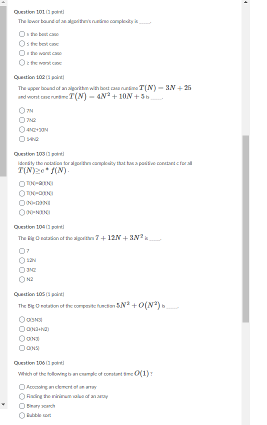 Solved Question 101 (1 point) The lower bound of an | Chegg.com Solved Question 101 (1 point) The lower bound of an | Chegg.com