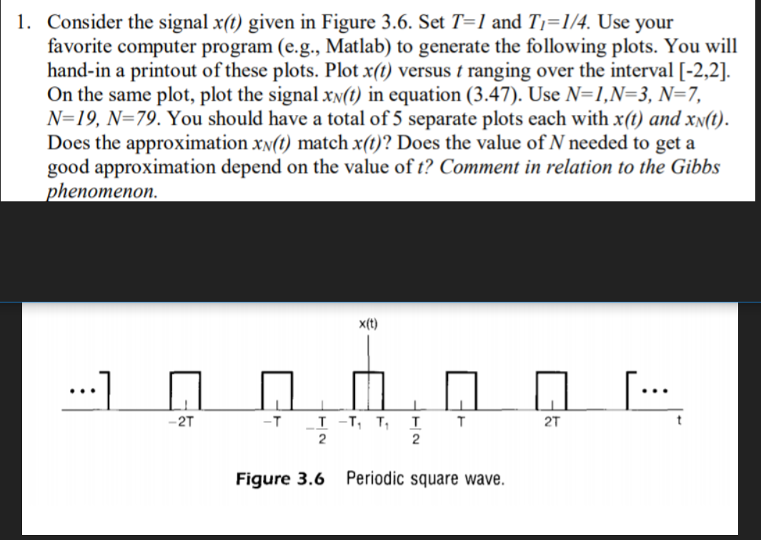 Solved 1. Consider the signal x(t) given in Figure 3.6. Set | Chegg.com