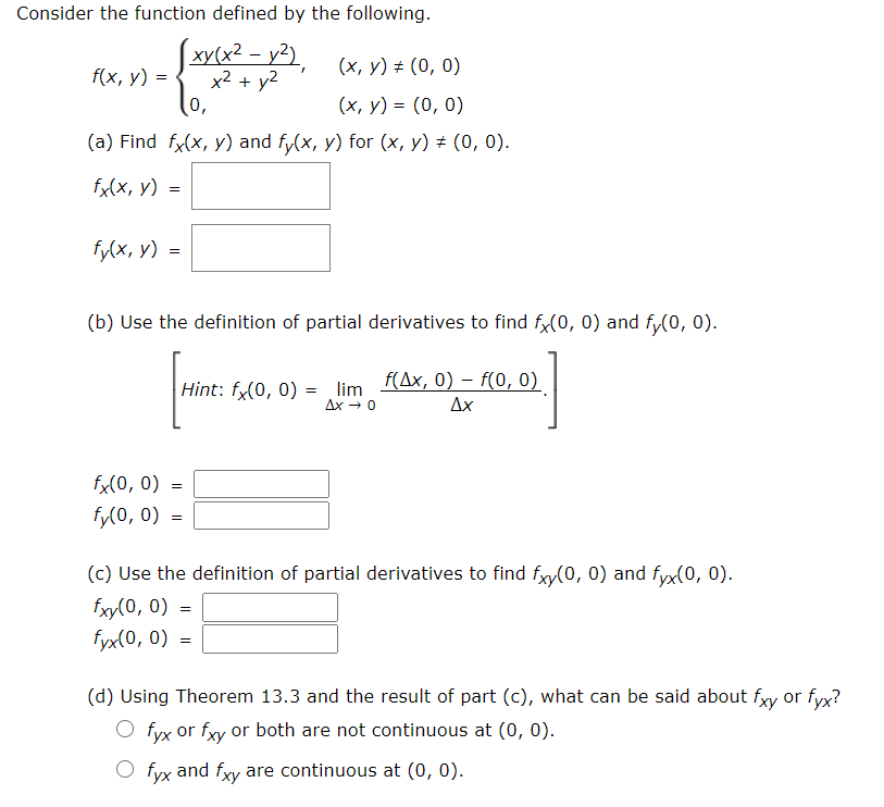 Solved Consider the function defined by the following. xy(x2 | Chegg.com