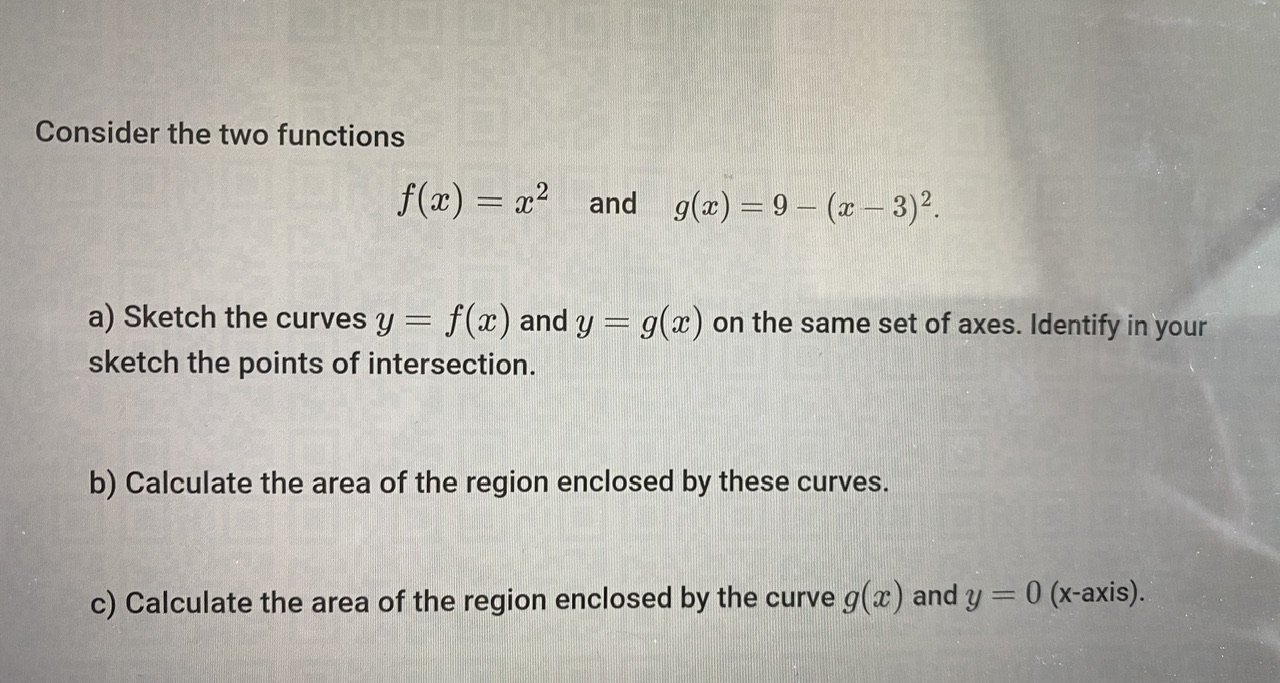Solved Consider the two functions f(x)=x2 and g(x)=9−(x−3)2. | Chegg.com Solved Consider the two functions f(x)=x2 and g(x)=9−(x−3)2. | Chegg.com