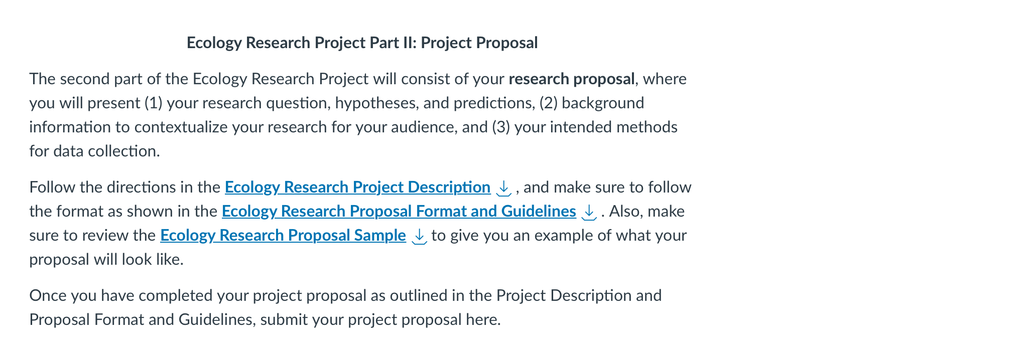 Solved Ecology Research Project Part II: Project ProposalThe | Chegg.com