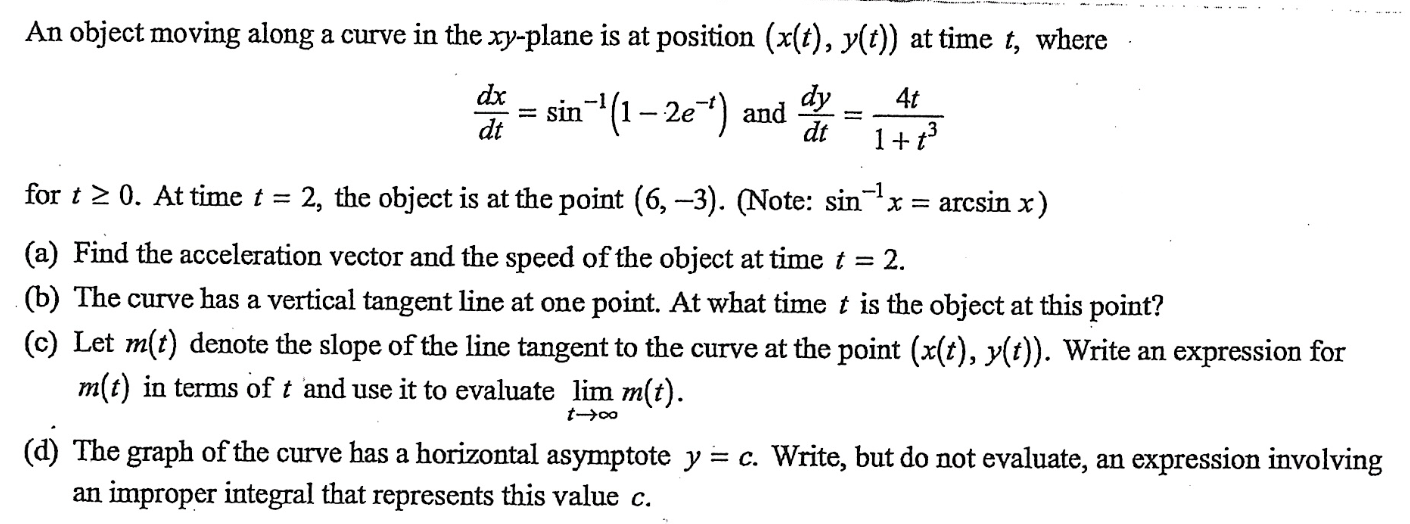 Solved An object moving along a curve in the xy-plane is at | Chegg.com