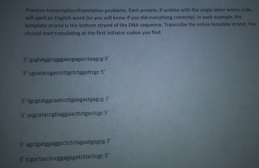 Solved Practice transcription/translation problems. Each | Chegg.com