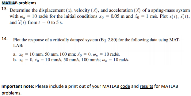 Solved Matlab Problems 13 Determine The Displacement X