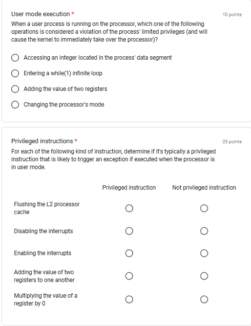 Solved User mode execution * 10 points When a user process | Chegg.com