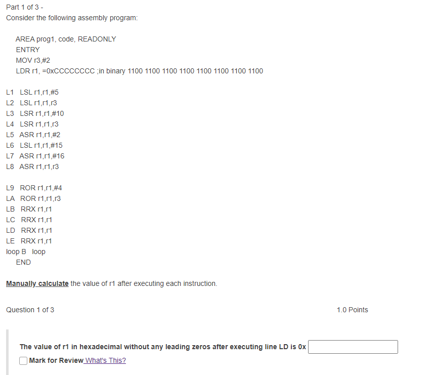 Solved Part 1 of 3 - Consider the following assembly | Chegg.com