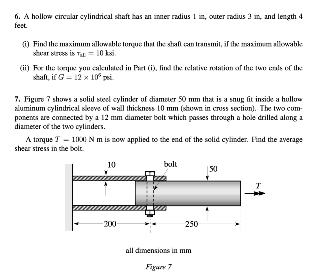 Solved 6. A hollow circular cylindrical shaft has an inner | Chegg.com
