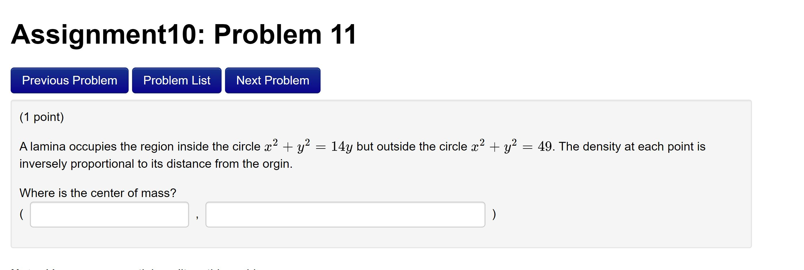 Solved Assignment10 Problem 11 Previous Problem Problem