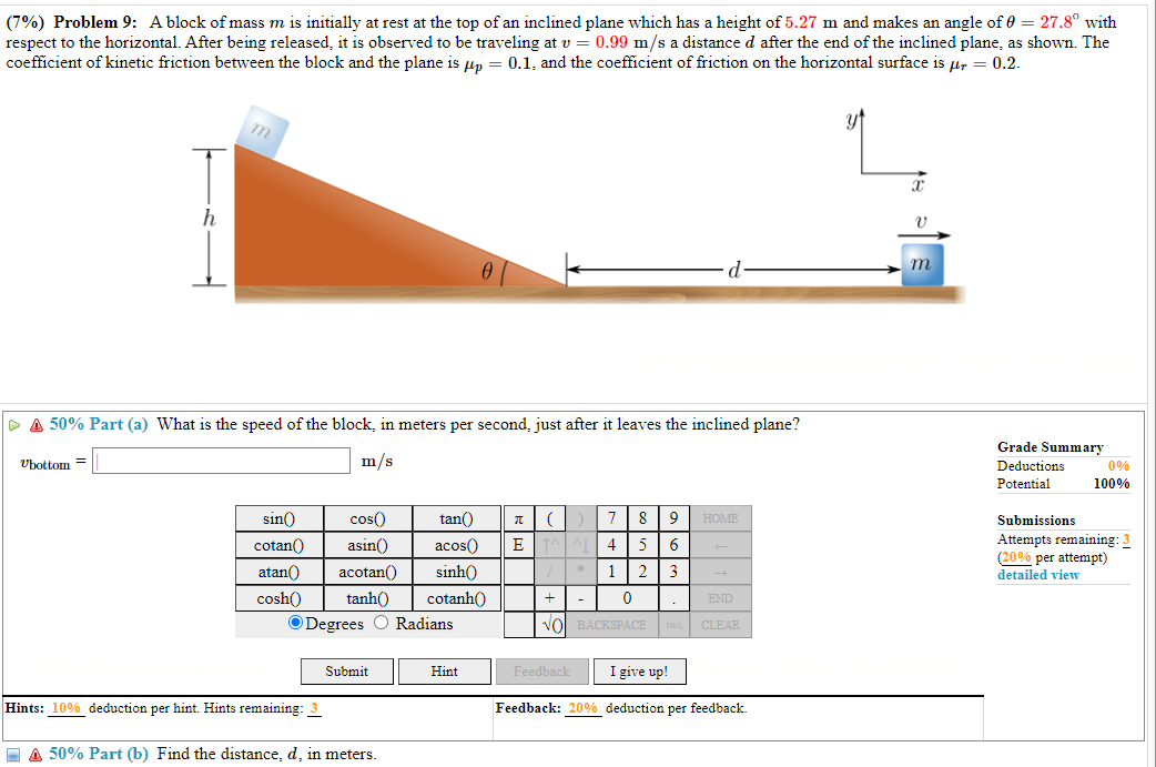 Solved (7\%) Problem 9: A block of mass m is initially at | Chegg.com