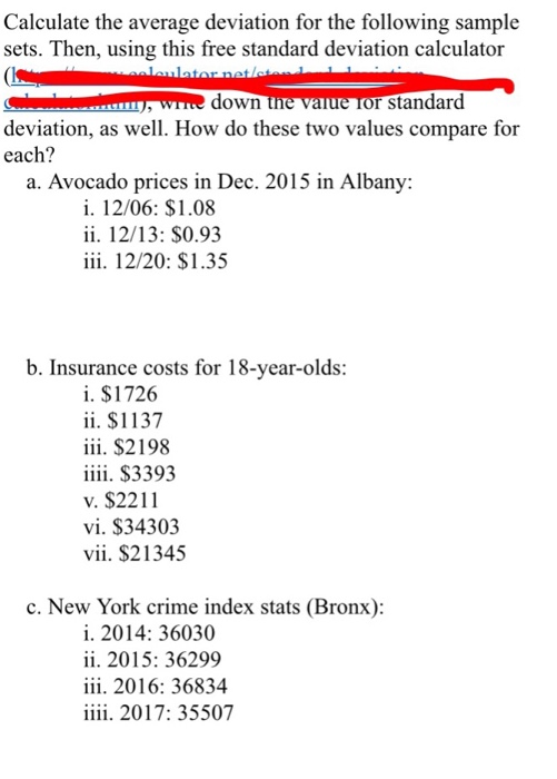 Solved Calculate the average deviation for the following | Chegg.com