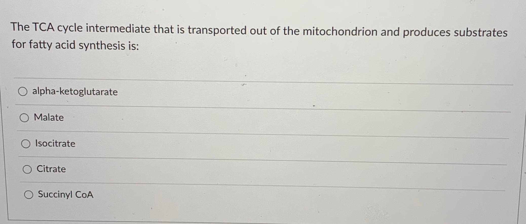 Solved The TCA cycle intermediate that is transported out of | Chegg.com