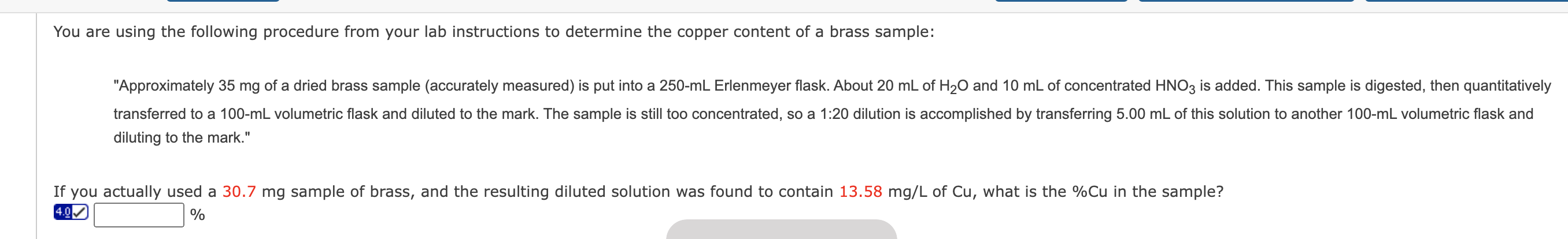 Solved You are using the following procedure from your lab | Chegg.com
