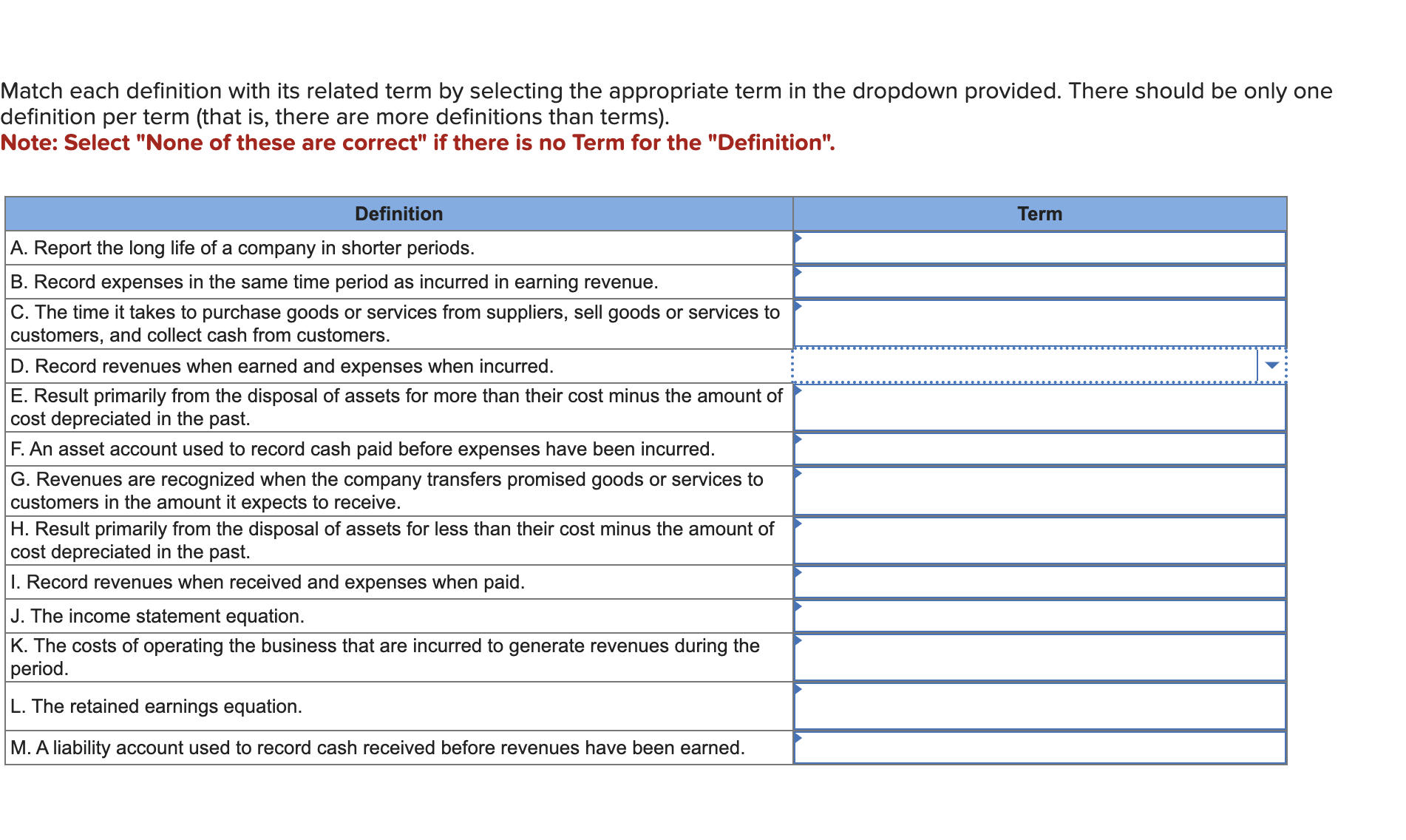 Solved Match each definition with its related term by | Chegg.com