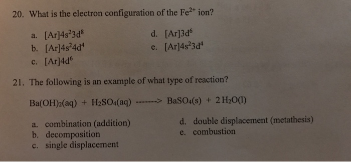 Solved What is the electron configuration of the Fe^2+ ion? | Chegg.com