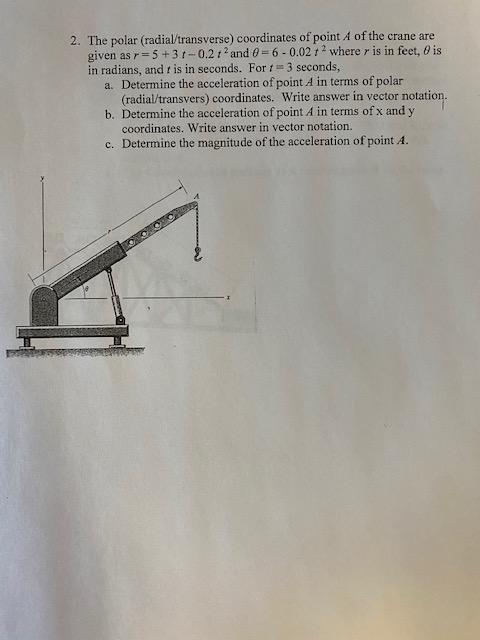 Solved 2. The polar (radial/transverse) coordinates of point | Chegg.com