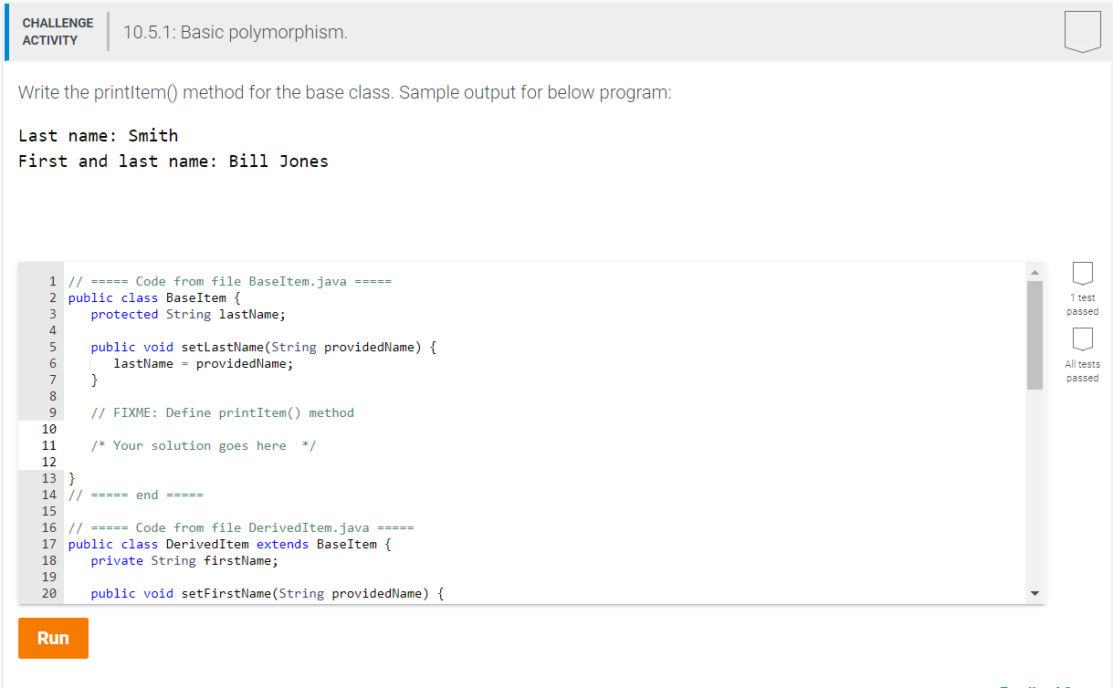 Solved In Java: Write the printItem() method for the base | Chegg.com Solved In Java: Write the printItem() method for the base | Chegg.com