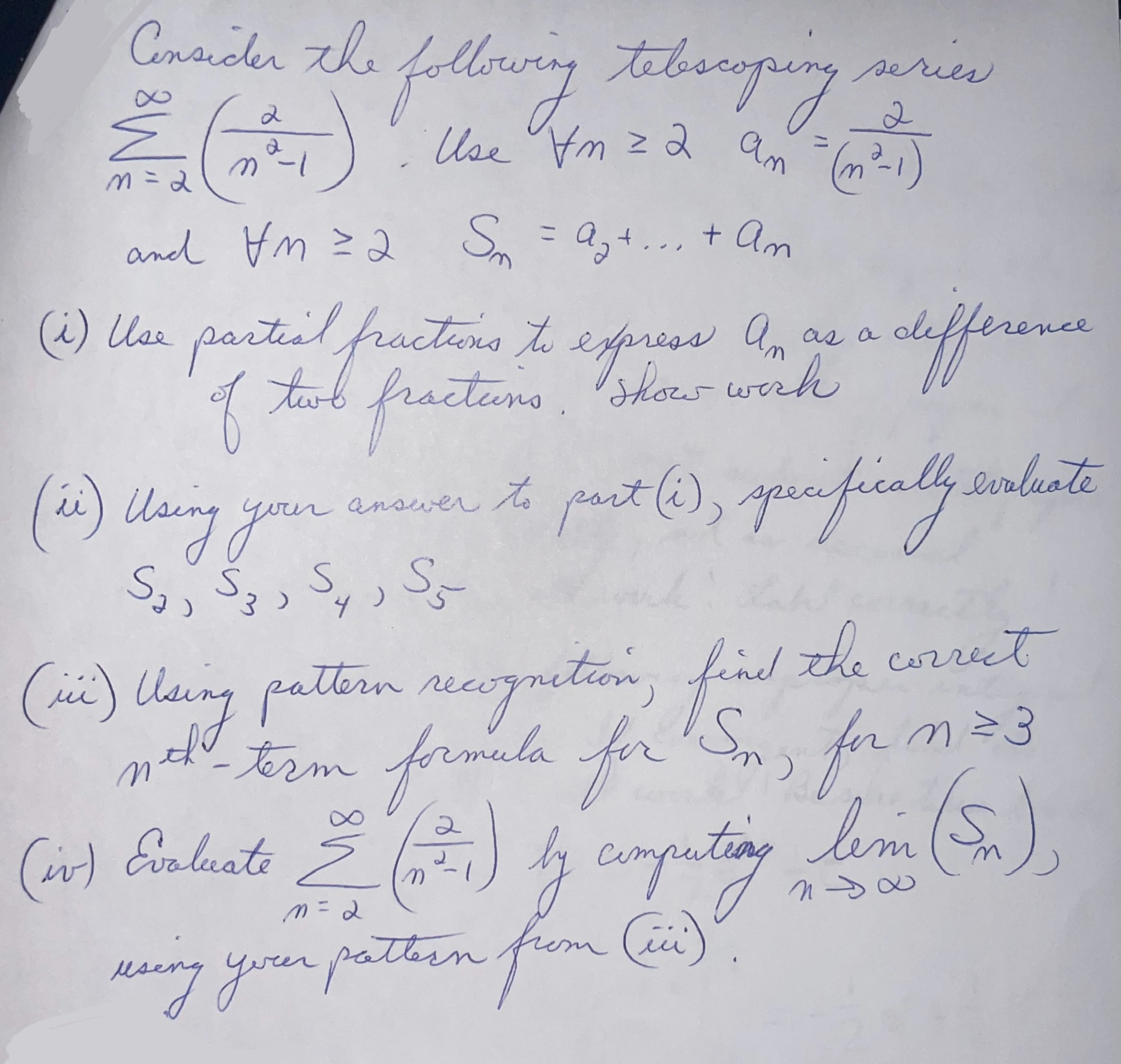 Solved Consider the following telescoping series∑n=2∞(2n2-1) | Chegg.com