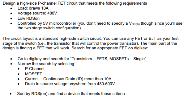 Design a high-side P-channel FET circuit that meets | Chegg.com