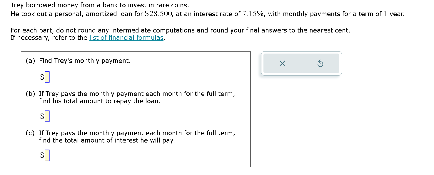 Solved Trey borrowed money from a bank to invest in rare | Chegg.com