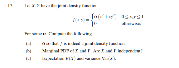 Solved 17. ={c{oP+ Let X,Y have the joint density function | Chegg.com