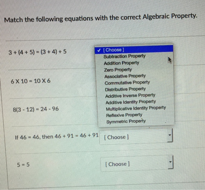 Solved Match the following equations with the correct | Chegg.com