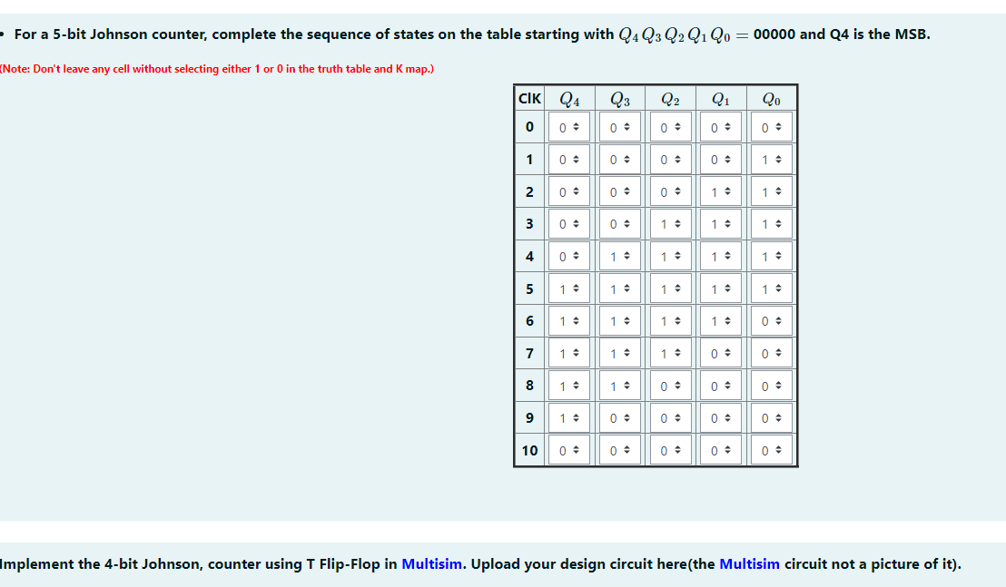 [Solved]: Use the numbers in table to design the Johnson cou