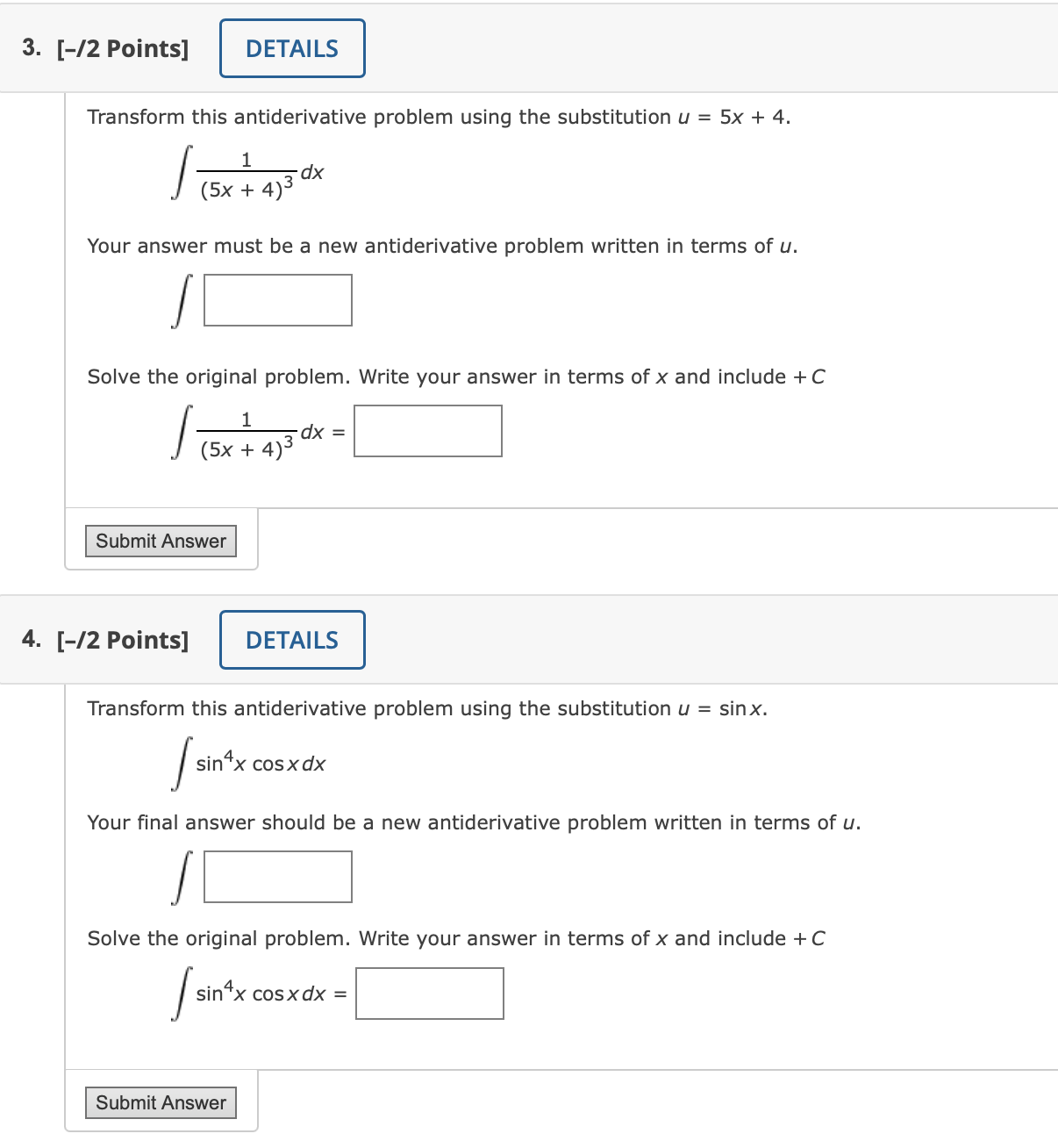 Solved Transform this antiderivative problem using the | Chegg.com