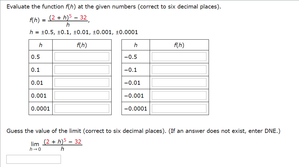 Solved h = ±0.5, ±0.1, ±0.01, ±0.001, ±0.0001 fi 0.5 0.1 | Chegg.com