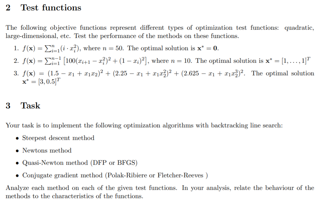 Solved 2 Test functions The following objective functions | Chegg.com