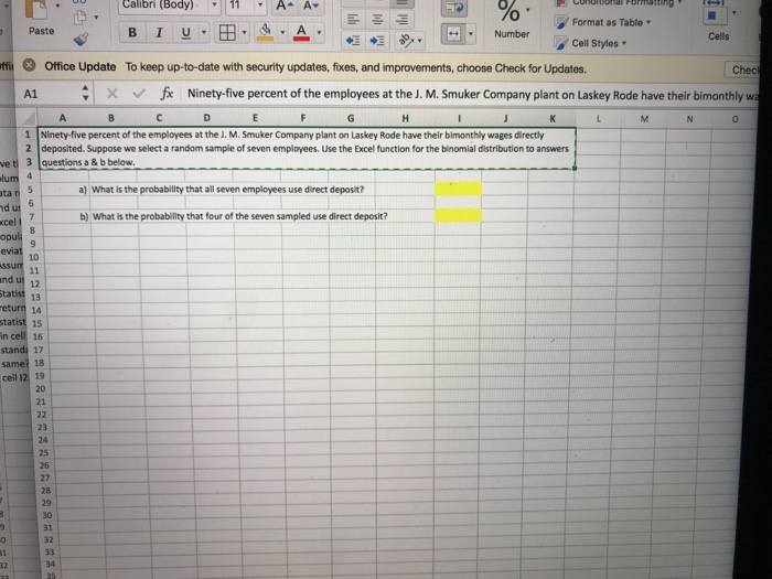 Solved Calibri (Body) . | 11 A^ A. VFormat as Table , アCell | Chegg.com
