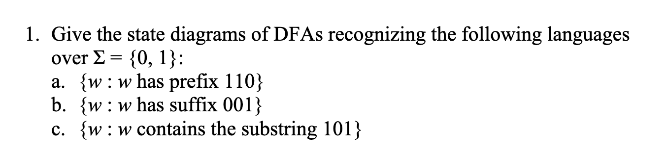 Solved Give the state diagrams of DFAs recognizing the | Chegg.com