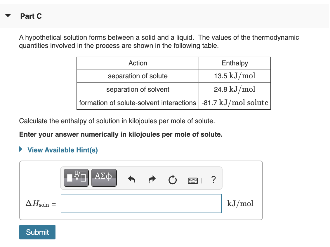 Solved Part C A hypothetical solution forms between a solid | Chegg.com