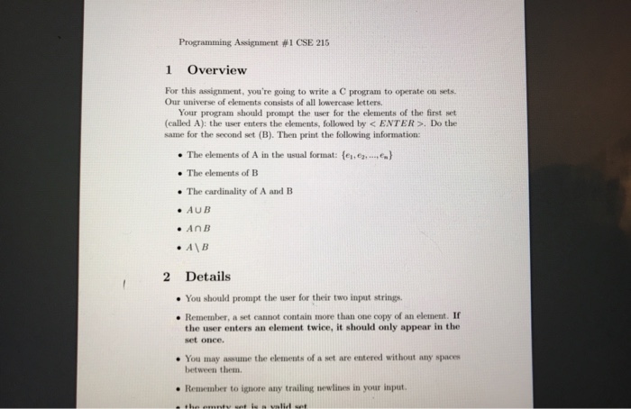Solved Programming Assignment #1 CSE 215 1 Overview For this | Chegg.com