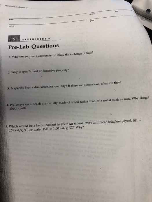 Solved 9 Pre-Lab Questions 1. Why can you use a calorimeter | Chegg.com