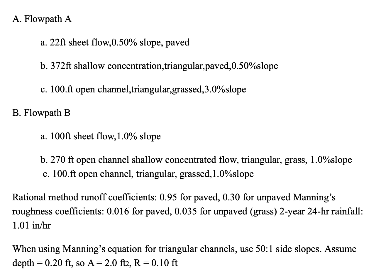 Solved Flowpath A using the NRCS Velocity method (Ans. sheet | Chegg.com
