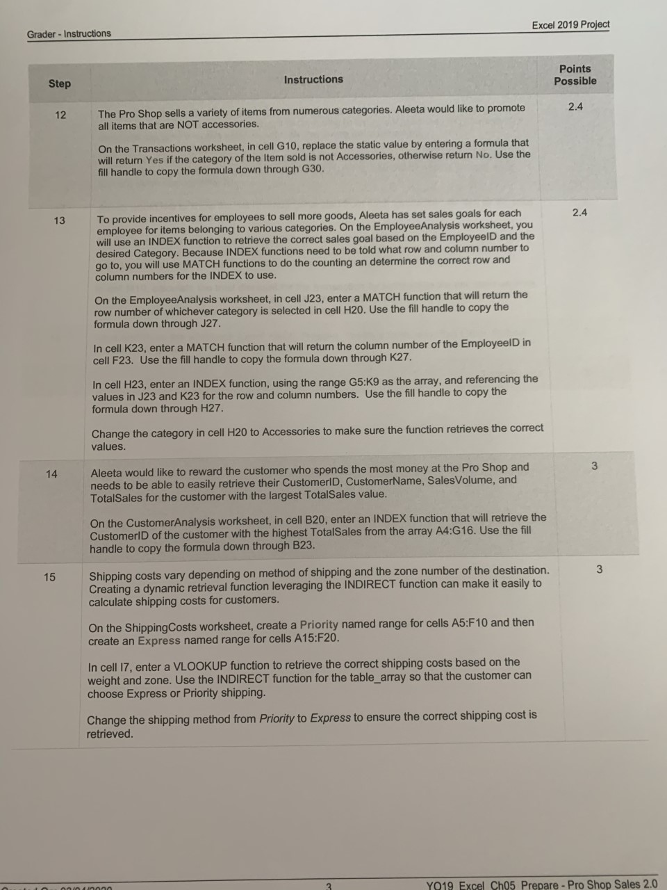 Excel 2019 Project Grader - Instructions Points | Chegg.com